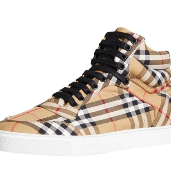 Burberry | Shoes | Burberry Tan And Black Hightop Sneakers | Poshmark